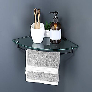 KES Glass Corner Shelf Bathroom Shelf Tempered Glass with Rail SUS 304 Stainless Steel Floating Wall Mount Bracket Matte Black, BGS2101A-BK