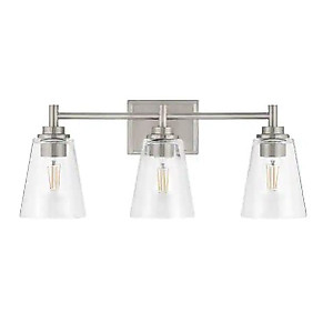 Hampton Bay 22.5 in. Wakefield 3-Light Brushed Nickel Modern Bathroom Vanity Light with Clear Glass Shades