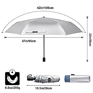 G4Free Small Mini UV Protection Travel Umbrella, Ultra Lightweight Auto Open Close Compact Sun Blocking Umbrella for Women (Blue/Silver)