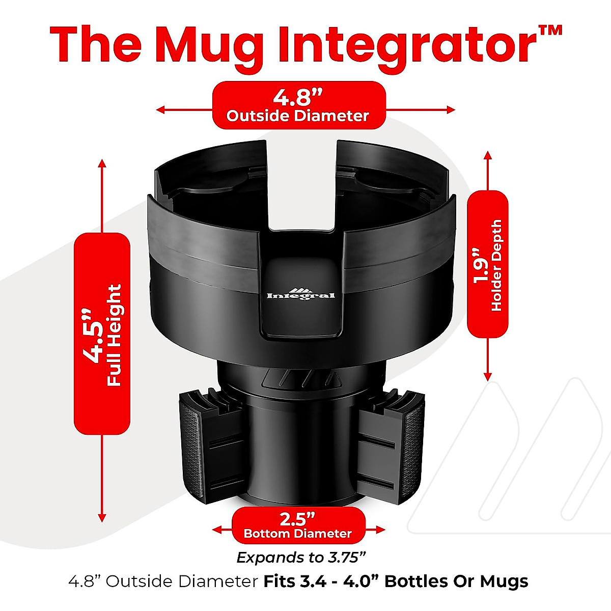 Integral Mug Integrator Expandable Mug Holder - YETI 14oz Rambler Cup Holder - Coffee Mug Car Cup Holder Expander with Adjustable Base - Rubber Tabs Hold Most Coffee Mugs Ramblers 10oz