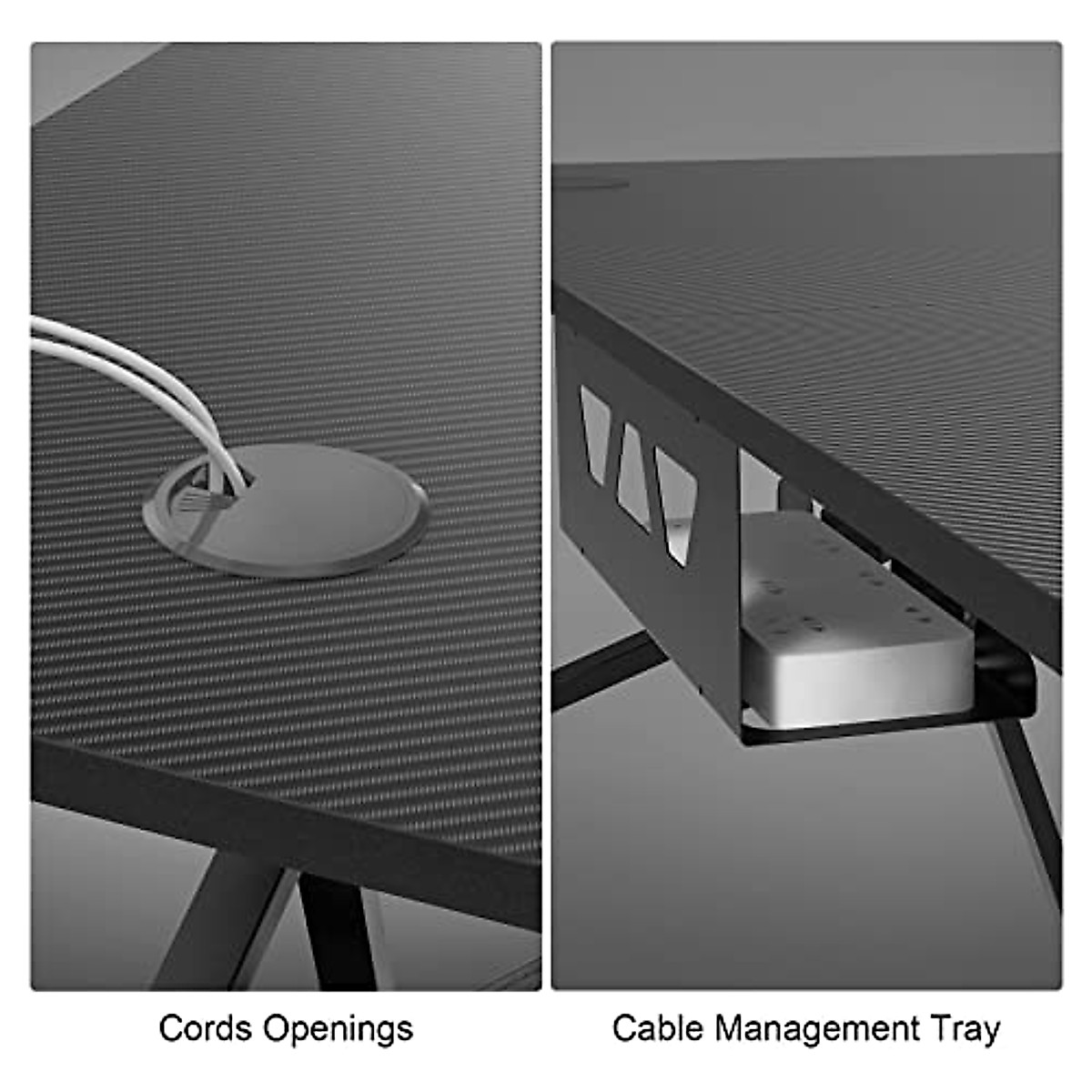 It's_Organized Gaming Desk 63 inch, K-Shaped Gaming Computer Desk, Carbon Fiber Surface Professional Gamer Workstation with Mouse Pad Cup Holder Headphone Hook Controller Stand, Black