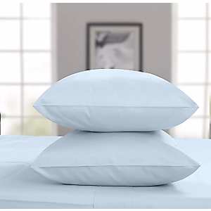 Threadmill Full Size Sheet Set | 100% Cotton Sheets | Solid Sateen Full Bed Sheets Set with 16' Elasticized Deep Pocket | Soft Breathable 4-Piece Cooling Sheet Set | Light Blue
