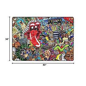 Modern Aesthetic Area Rugs 5x7 Feet, Colorful Graffiti Music Art Abstract Extra Large Soft Flannel Carpet 58"X80" Anti-Skid Doormat Floor Rugs Mat Pad for Bedroom Kitchen Nursery Office