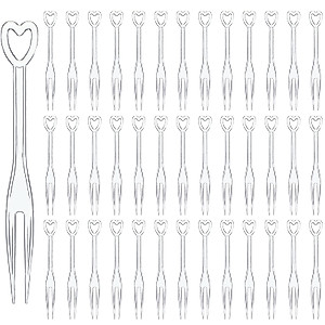 1000 Pcs Fruit Forks Disposable Plastic Cocktail Picks Small Appetizer Forks Safety Mini Forks for Appetizer Heart Shape Cute Mini Cake Forks Plastic Cocktail Picks Sticks for Party Food Dessert