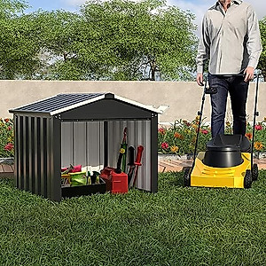 JAORD Metal Outdoor Storage Shed D33.07 x W34.65 x H24.4, Tool Garden Sheds and Tiny Houses for Backyard Garden Patio Lawn, Black&White…