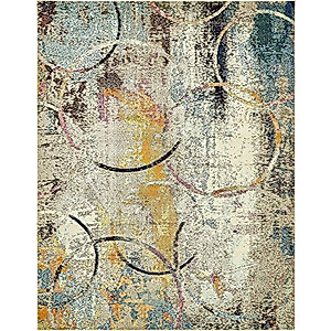 Unique Loom Chromatic Collection Modern Rustic & Vibrant Abstract Area Rug for Any Home Décor, Rectangular 8' 0" x 10' 0", Beige/Blue