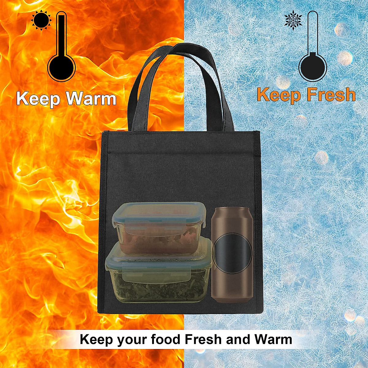 Lunch Bag for Women Men, Insulated Lunch Bag, Large Adult Lunch Box Tote Bag with Interior Pockets, School Lunch Box for Teens Kids, Reusable Portable Lunch Bag for Office, Work,School, Travel, Black