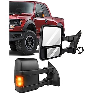 ECCPP Towing Mirror by Side Mirror Replacement for 1999-2007 for Ford for F250 for F350 for F450 for F550 Super Duty with Power Heated Smoke Turn Signal Telescopic