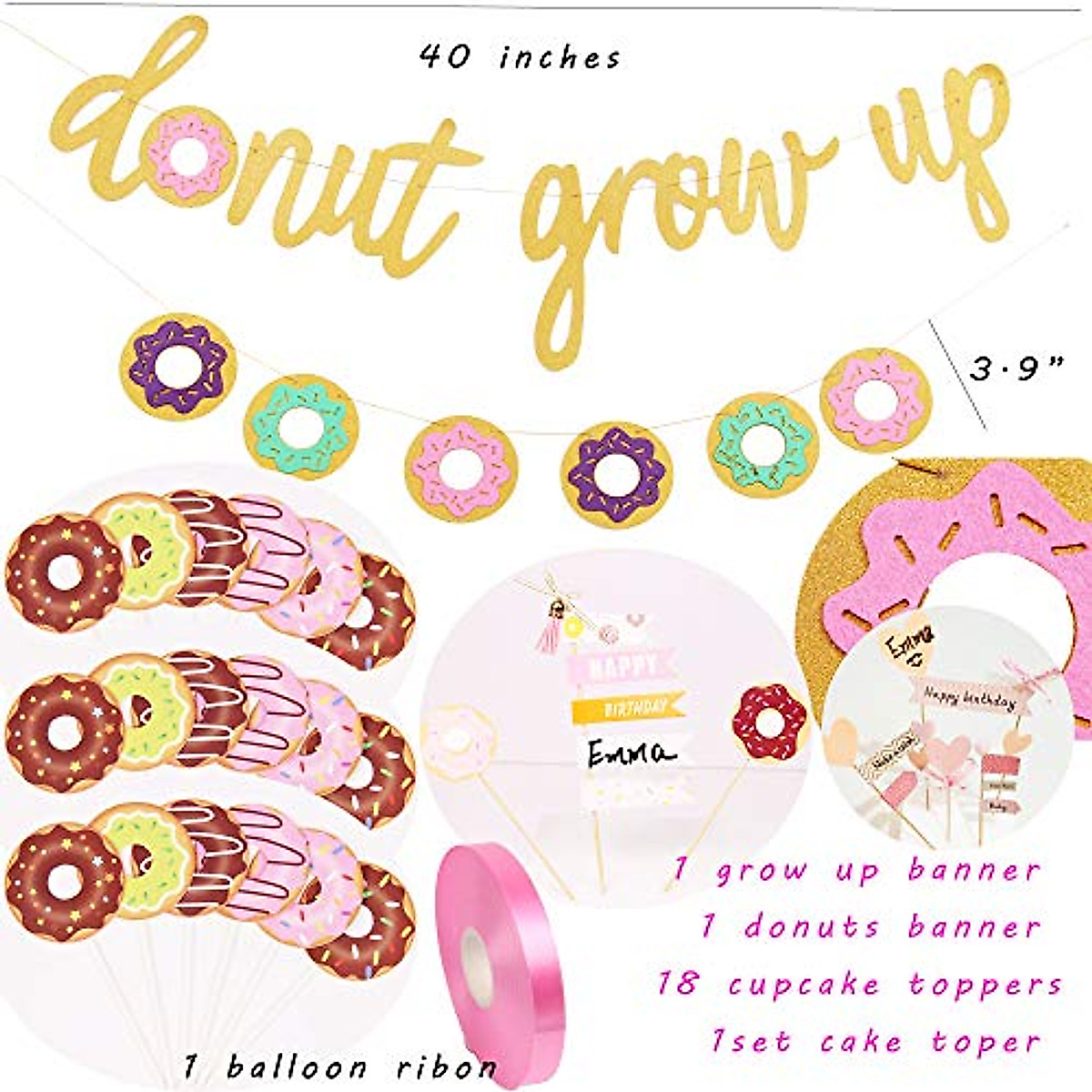 foci cozi,58PCS Donut Birthday Party Set Decorations Kit-Donut Grow Up Banner Mylar Foil,Latex Balloons Cupcake,Cake DIY Toppers for Donut Birthday Party Decorations.