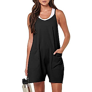 ANRABESS Rompers for Women Jumpsuits Casual Summer Outfits Shorts Overalls 2023 Fashion Comfy Clothes Sleeveless Jumpers with Pockets A948-heise-M