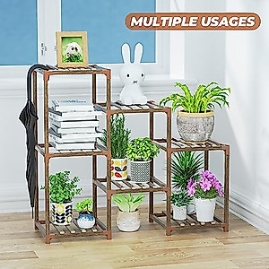 Blvornl Plant Stand Indoor Outdoor, 3 Tiers 7 Pots Ladder Corner Wood Plant Rack Holder Tiered Plant Shelf, Flower Pots Assembled Plant Stand for Patio Lawn Window Balcony Living Room Hallway Garden
