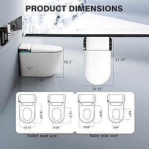 Smart Toilet with Auto Open/Close Lid, Bidet Toilet Pump-assisted, Blackout Flush, Heated Seat, Dual Auto Flush, Warm Water, Foot Sensor Operation, Tankless Elongated Toilets with LED Display