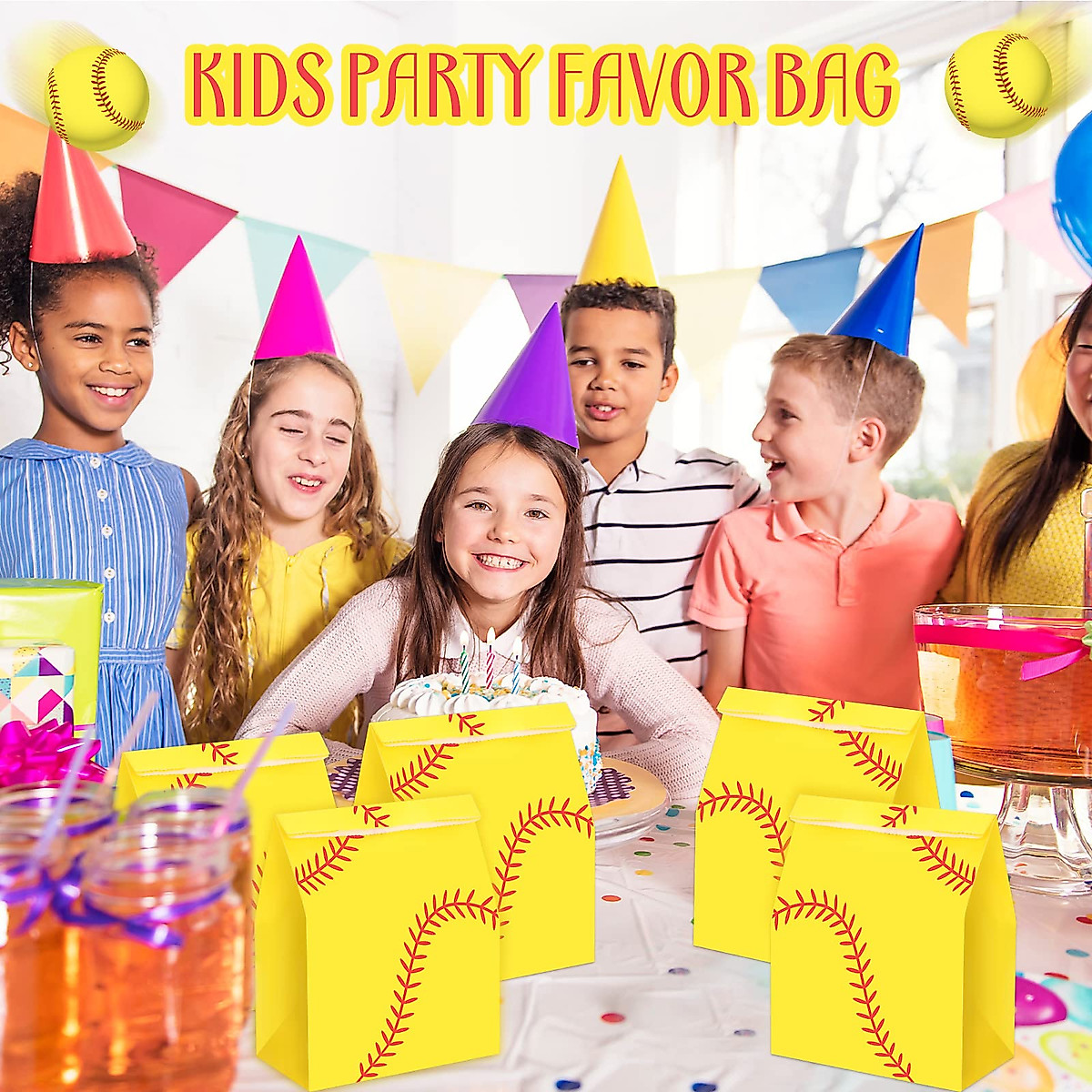 Leinuosen 30 Pieces Softball Party Treat Bags Softball Goodie Favor Treat Bags Softball Theme Goody Bags for Sport Softball Theme Birthday Party Decorations Supplies