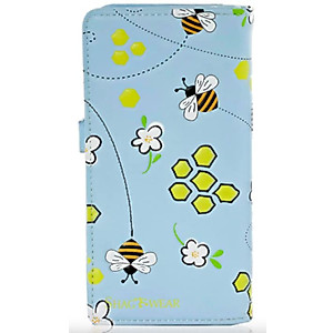 Shag Wear Bumble Bee Honeycomb Large Wallet for Women and Teen Girls Vegan Faux Leather Blue 7"