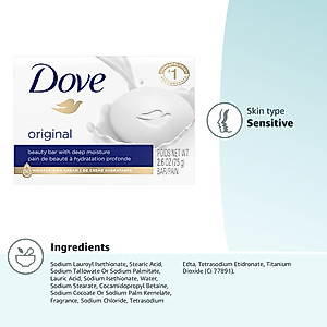 Dove Beauty Bar Gentle Skin Cleanser Moisturizing for Gentle Soft Skin Care Original Made With 1/4 Moisturizing Cream, 2.6 Ounce (Pack of 36)