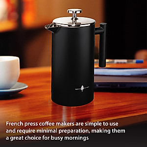 Redwood - Large French Press, 8 Cup Coffee Maker, Double Wall Construction, 3-Layer Stainless Steel Filter, Optimal Thermal Retention (Black) (34 oz)