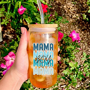 16 oz borosilicate Glass Jar with Bamboo Lid & Straw (Boy Mama)