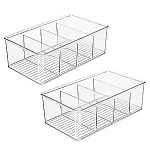 mDesign Plastic Bathroom Storage Organizer Bin with 4 Divided Sections - Holder for Soap, Body Wash, Shampoo, Lotion, Conditioner, Hand Towels, Brushes, Mouthwash - Ligne Collection, 2 Pack - Clear