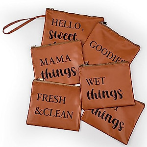 Silkfly 6 Pcs Diaper Bag Organizing Pouches PU Leather Diaper Pouch Brown Large and Small Dry Wet Bag Diaper Bag Essential Items for Baby Diaper Bag Organization Daily Use Shopping Travel Vacation