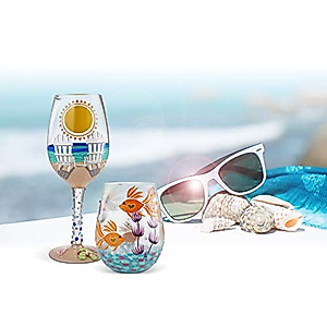 Enesco Designs by Lolita Sun on The Beach Artisan Hand-Painted Wine Glass, 1 Count (Pack of 1), Multicolor