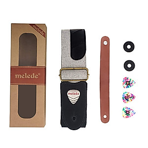 Guitar Strap with Leather Ends and Pick Pocket, 3 Picks, Strap Button Included, Ideal for Electric Acoustic Bass Guitar, Banjos and Ukulele