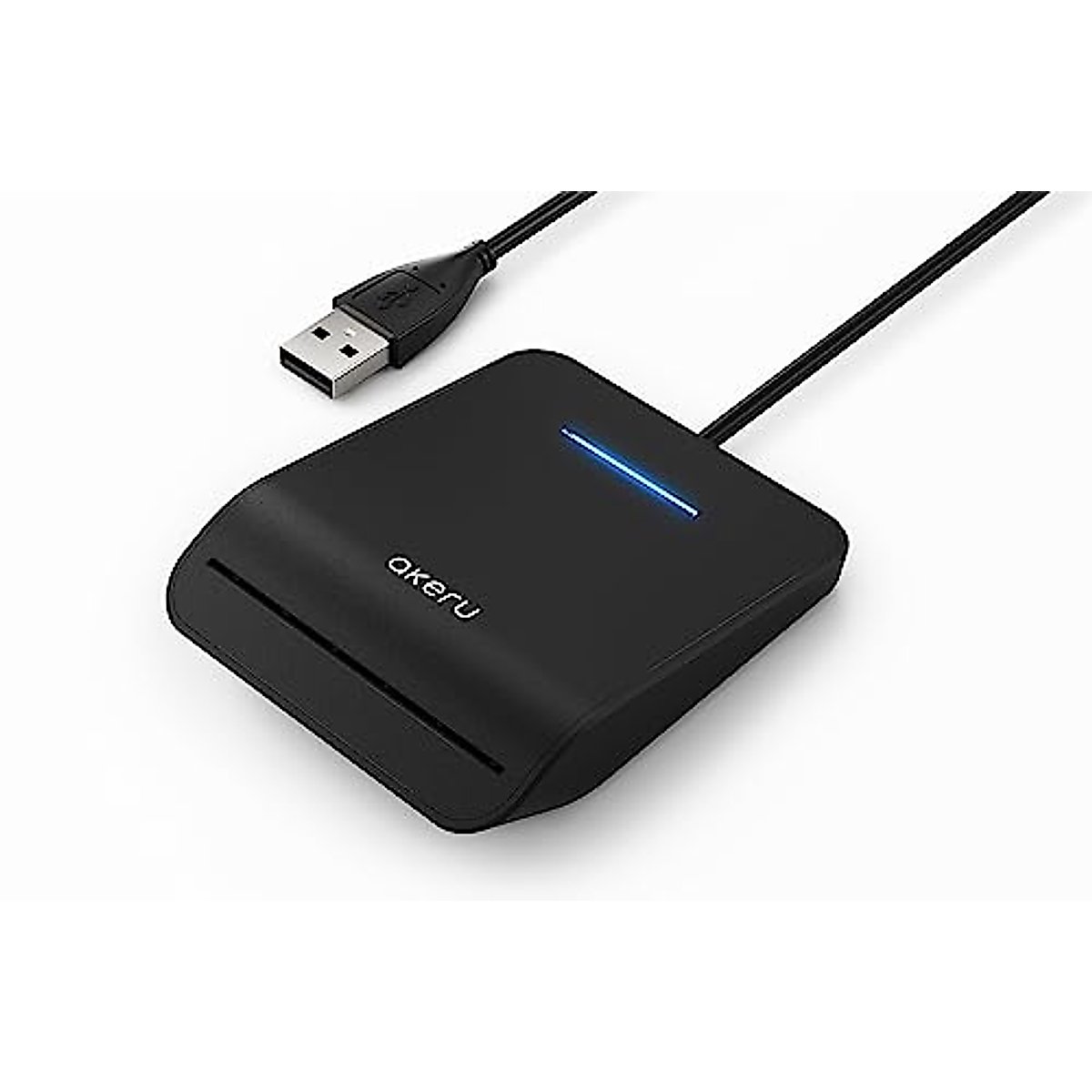 CAC Card Reader with LED Indicator, DOD Military Common Access, (5 feet Long Cable). Universal Compatibility, Compact PIV Smart Card Reader Compatible with Windows, Mac OS– Black AKERU [EAL-20]