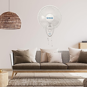 Hurricane Wall Mount Fan - 16 Inch, Supreme Series, Wall Fan with 90 Degree Oscillation, 3 Speed Settings, Adjustable Tilt - ETL Listed, White