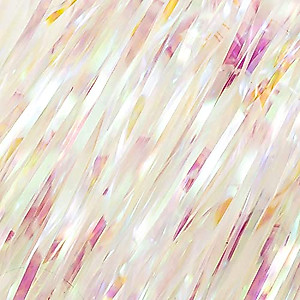 BRAVESHINE Party Decorations Iridescent Foil Fringe Backdrops - 2 Pack 3.2 x 6.5 ft Metallic Tinsel Photo Booth Pros Streamer Curtains for Birthday Wedding Graduation Christmas Holiday - Clear