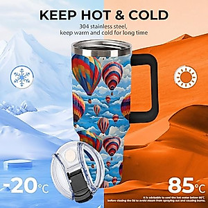 Hot Air Balloons 40 Oz Stainless Steel Cup Travel Tumbler with Handle and Straw Lightweight Coffee Mug for Home Office