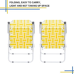 Outvita Webbed Lawn Chairs Set of 2, Foldable Metal Patio Chairs Stable Steel Outdoor Chair for Camping, Fishing, Beach, Poolside, Backyard and BBQ (Yellow&White)