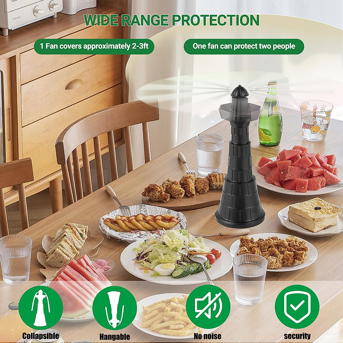 Fly Fans for Tables 3pcs,Outdoor Table Top Fly Fan Height adjustable for Picnic Patio Home Telescopic,Portable Belfans Fly Fans With Hanging Upside Down