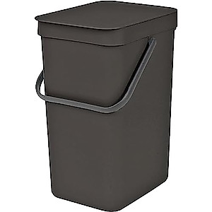 Brabantia Sort & Go Kitchen Recycling Can (3.2 Gal / Gray) Stackable Waste Organiser with Handle & Removable Lid, Wall/Cupboard Mounting