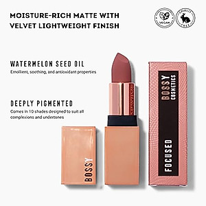 Bossy Cosmetics Matte, Long Lasting, Hydrating Vegan Lipstick with Vitamin E and Watermelon Seed Oil (Focused - Pink Mauve Color)