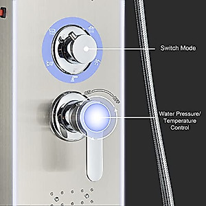 FCOTEEU Shower Panel Tower System,LED Rainfall Waterfall Shower Head LED Large Area Massage Jets Tub Spout,Stainless Steel Bathroom Shower Tower Column Brushed Nickel