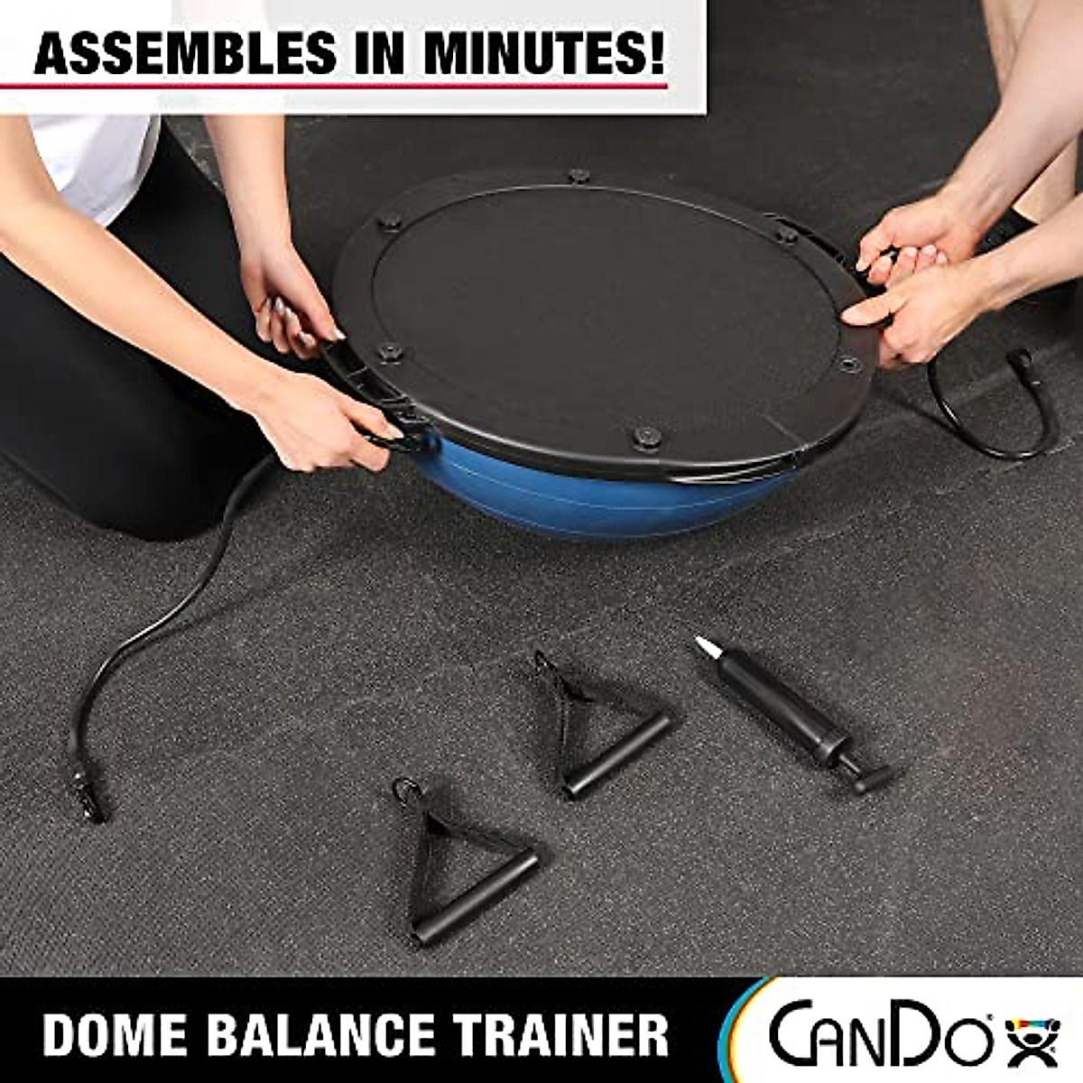 CanDo Dome Balance Trainer 55cm with Non-Skid Base for Balance Training, Strength Building, and Cardio Exercises for Home, Gyms, and Clinics, Includes Resistance Cords and Air Pump