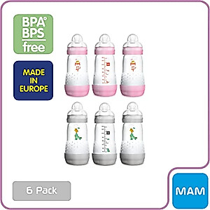 MAM Easy Start Anti-Colic Medium Flow Bottles 9 oz (6-Count), Gray and Pink
