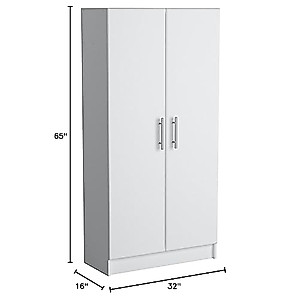 Prepac Elite 2 Door Standing Storage Cabinet, 16" D x 32" W x 65" H, White