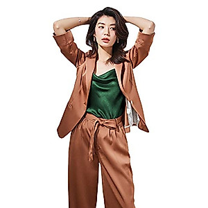 Miqieer Basic Women's Silk Tank Top Ladies V-Neck Camisole Silky Loose Sleeveless Blouse Satin Tank Shirt(Cowl Neck-Green,M)