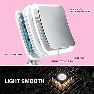 Upgraded 10x Magnifying Lighted Makeup Mirror with Natural White LED Lights, 360°Swivel Portable Cordless Makeup Mirrors with Locking Suction Base for Home Bathroom Shower and Travel (Medium)