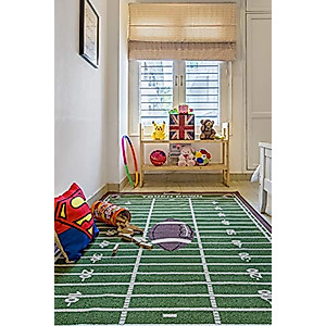 Furnish my Place 700 Corner Football Play Area Rug for Kids Playroom, Bathroom & Kindergarten Classroom, Corner Football Field Ground, Green (3'3"x8')