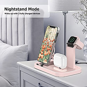 OLEBR Charging Station for Apple Multiple Devices, 3 in 1 Fast Charger Station Dock for iPhone Series 14/13/12/11/X/8 Plus, Charger Stand for iWatch Ultra 8 7 6 SE 5 4 3 2 1 with Adapter(Pink)