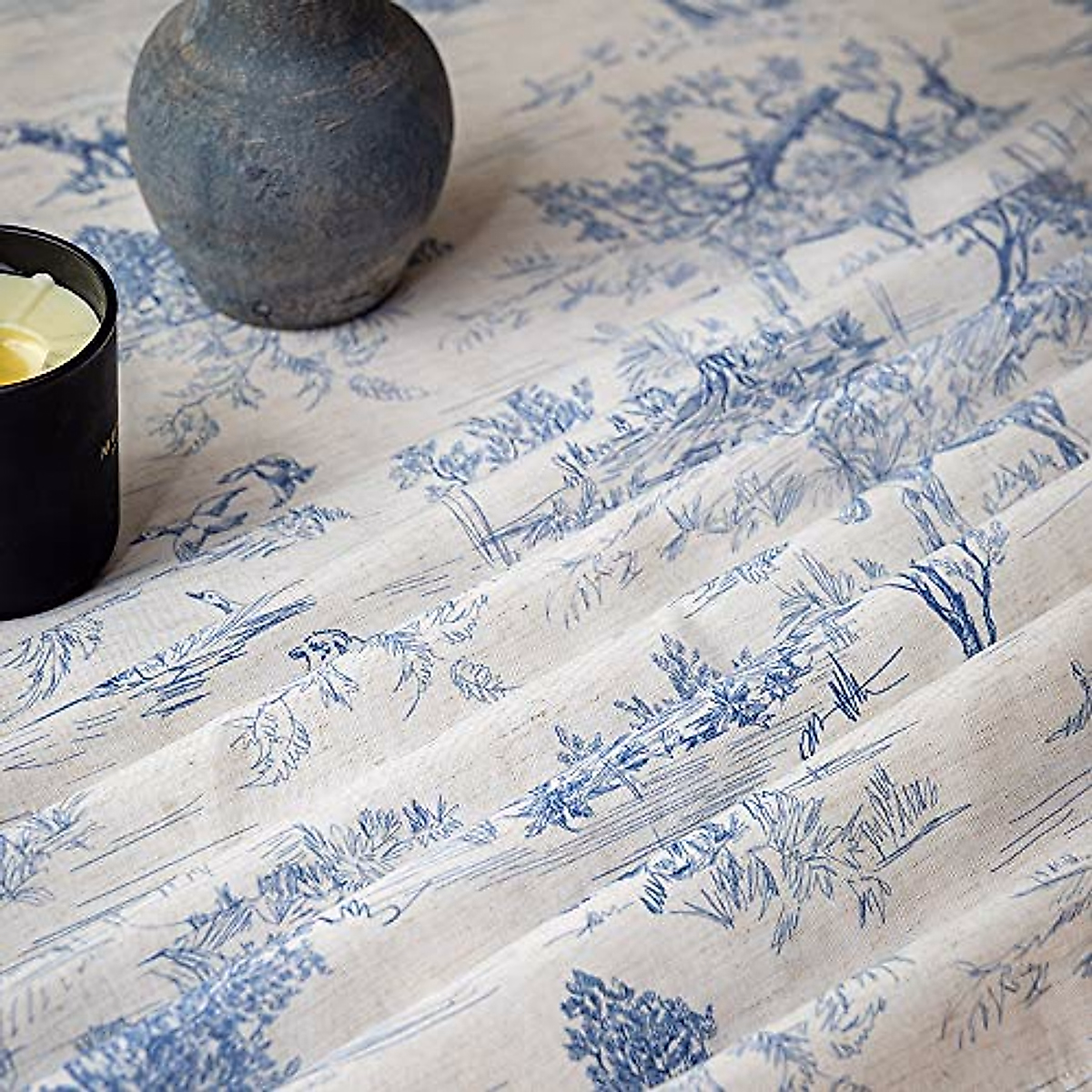 GLORY SEASON Rustic Tablecloth Classic French Village Printed Linen Fabric Table Cover Farmhouse Decoration 55x120 Inches Rectangle/Oblong Blue for Kitchen Dining