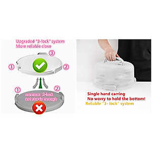 HOYA PONYOO Portable Cake Carrier with Handle, Round Cupcake Holder with Lid, Plastic Storage Container Box fit 10 inch Cake, 3-Locking Muffin and Pies Keeper with Cover (White)
