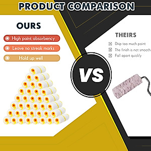 Leumoi 100 Pcs Paint Roller Covers 1/2 x 4 Inch Microfiber Paint Roller Covers Paint Brush Cover Small Roller Nap Mini House Painting Supplies for Painting Wall DIY Household Tool (Yellow White)