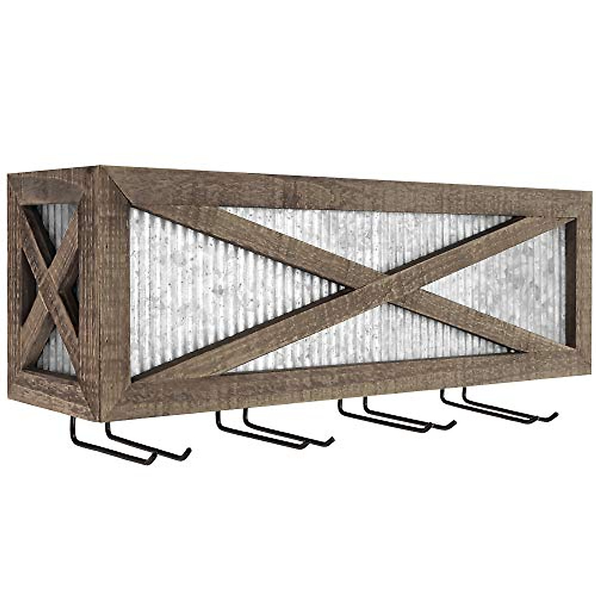 Autumn Alley Rustic Barn Door Wine Rack with Glass Storage - Country Home Decor Rustic Farmhouse for Kitchen, Dining Room – Wood and Metal Wine Wall Mount Storage – Holds 5 Bottles, 4 Stemmed Glasses