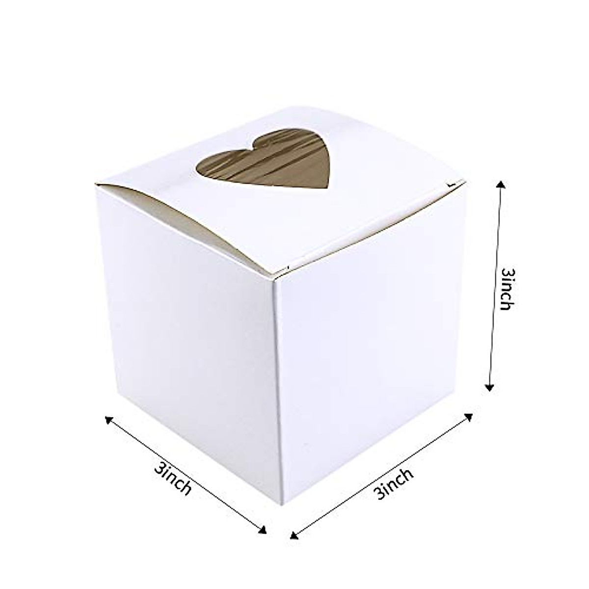 Newbested 50 Pack 3" Mini Individual White Cupcake Box with Heart Shaped Window,Small Single Favor Bakery Candy Paper Box Container for Mini Cake Cupcake Cookie Dessert Pastry Wedding Valentine's Day
