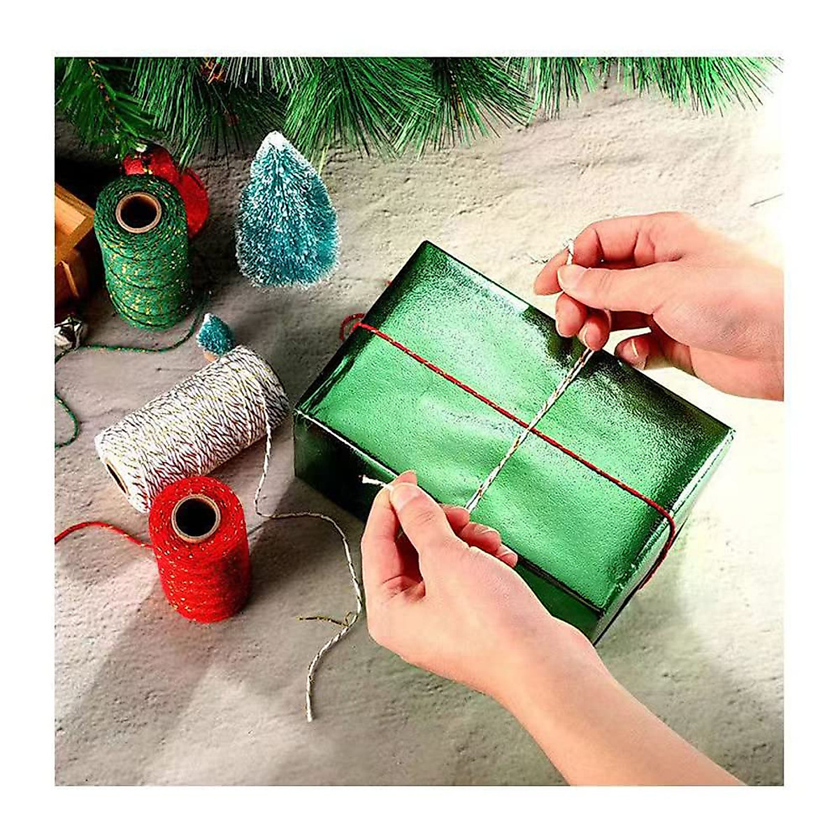 Twine String,328 Feet Christmas Twines White Rope with Gold Wire Bakers String Rope Craft Making Knitting Butchers Twine DIY Wedding Decor Supply String Rope