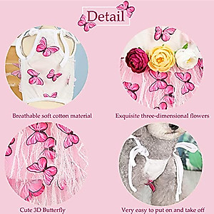 SEIS Butterfly Dog Dress Sweet Simulation Flower Teddy Clothes Lace 3D Cat Skirt Princess Bomei Costume Adjustable Pet Tutu for Spring Summer Wedding Party (S (Chest Circumference 37cm/14.6"), Pink)