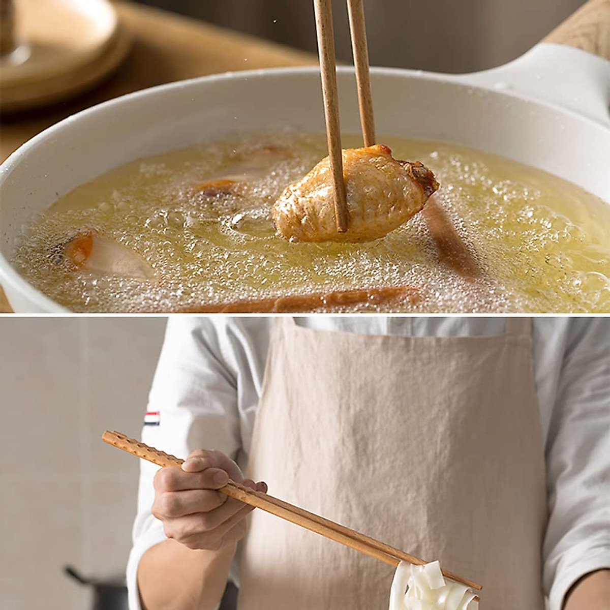 Gigicloud Wooden Chopsticks, 1Pcs Reusable Extended Chopsticks, 13 Inches Cooking Chopsticks Kitchen for Home Kitchen