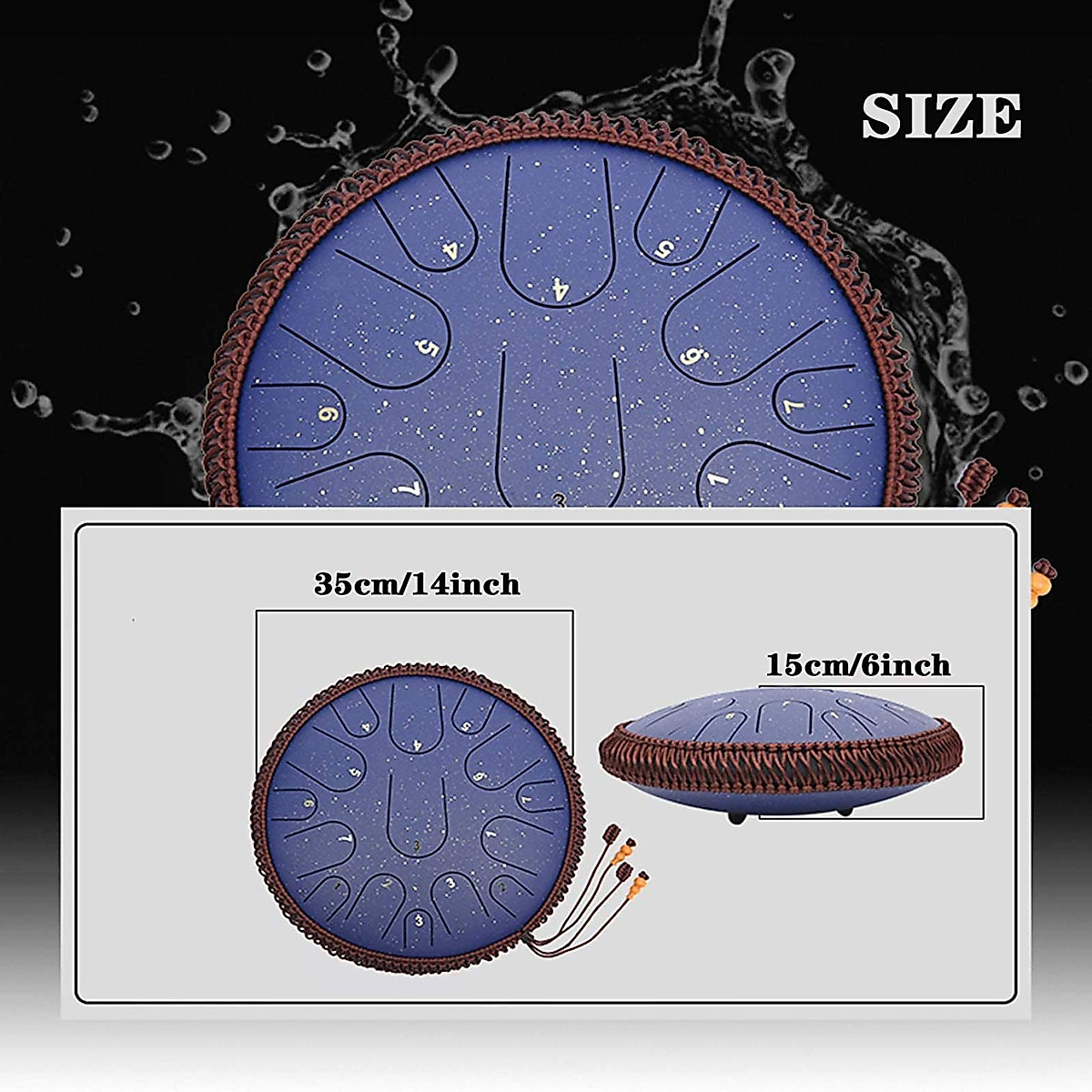 Steel Tongue Drum 15 Note 14 Inch Harmonic Tank Drum Handpan Drum Meditation Yoga Zen with Mallets Travel Bag for Beginner Music Lovers Gift (Color : Black)